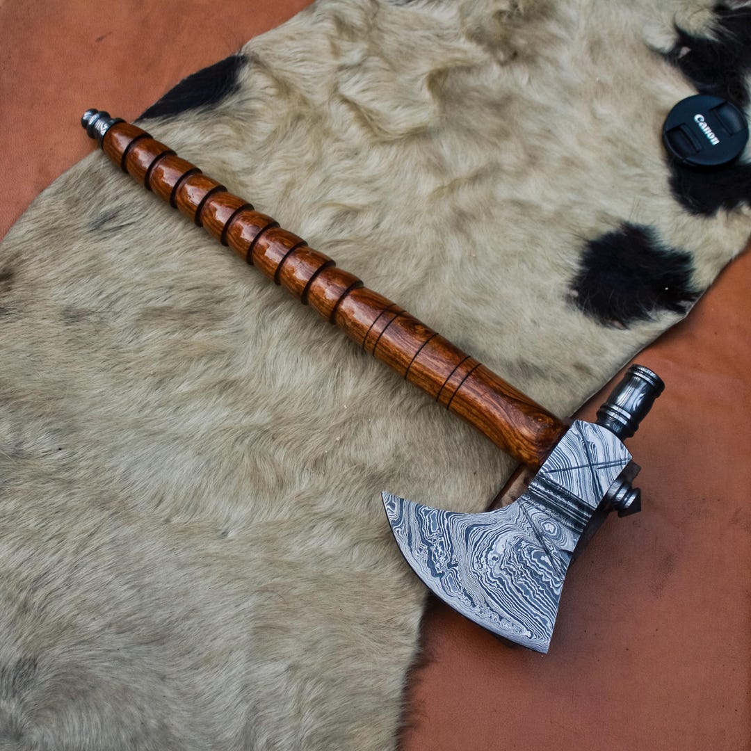Hand Forged Damascus Steel Tobacconist Axe With Smoking Pipe Handle ...
