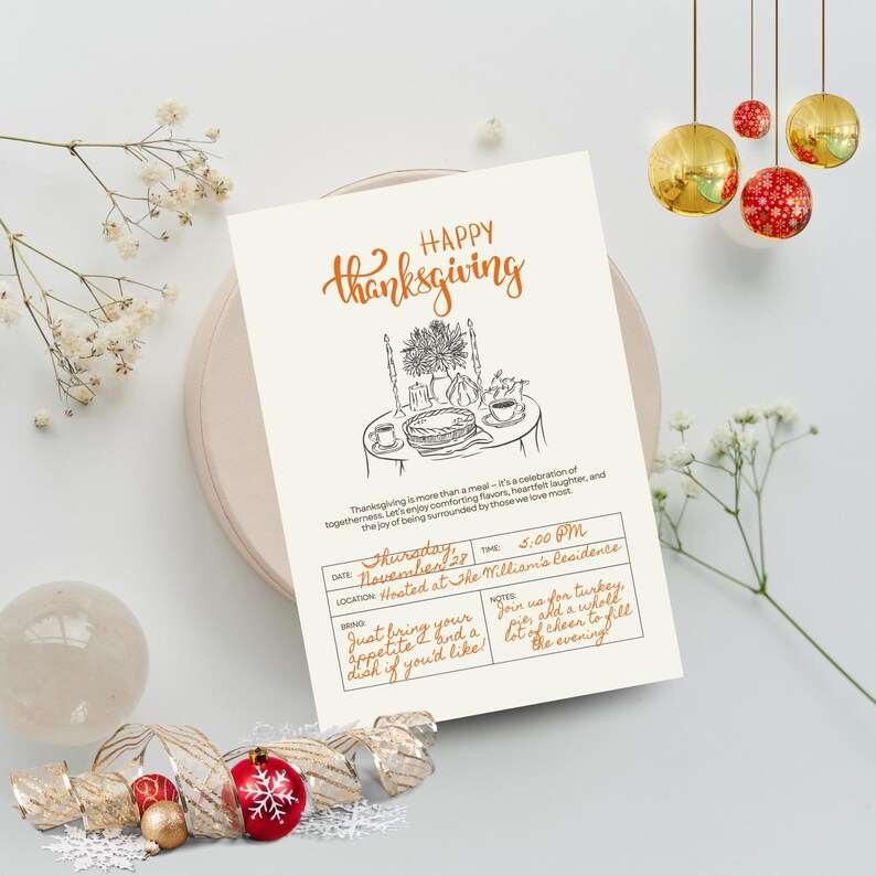 Happy Thanksgiving Dinner Invitation | Hand Drawn Editable Template ...