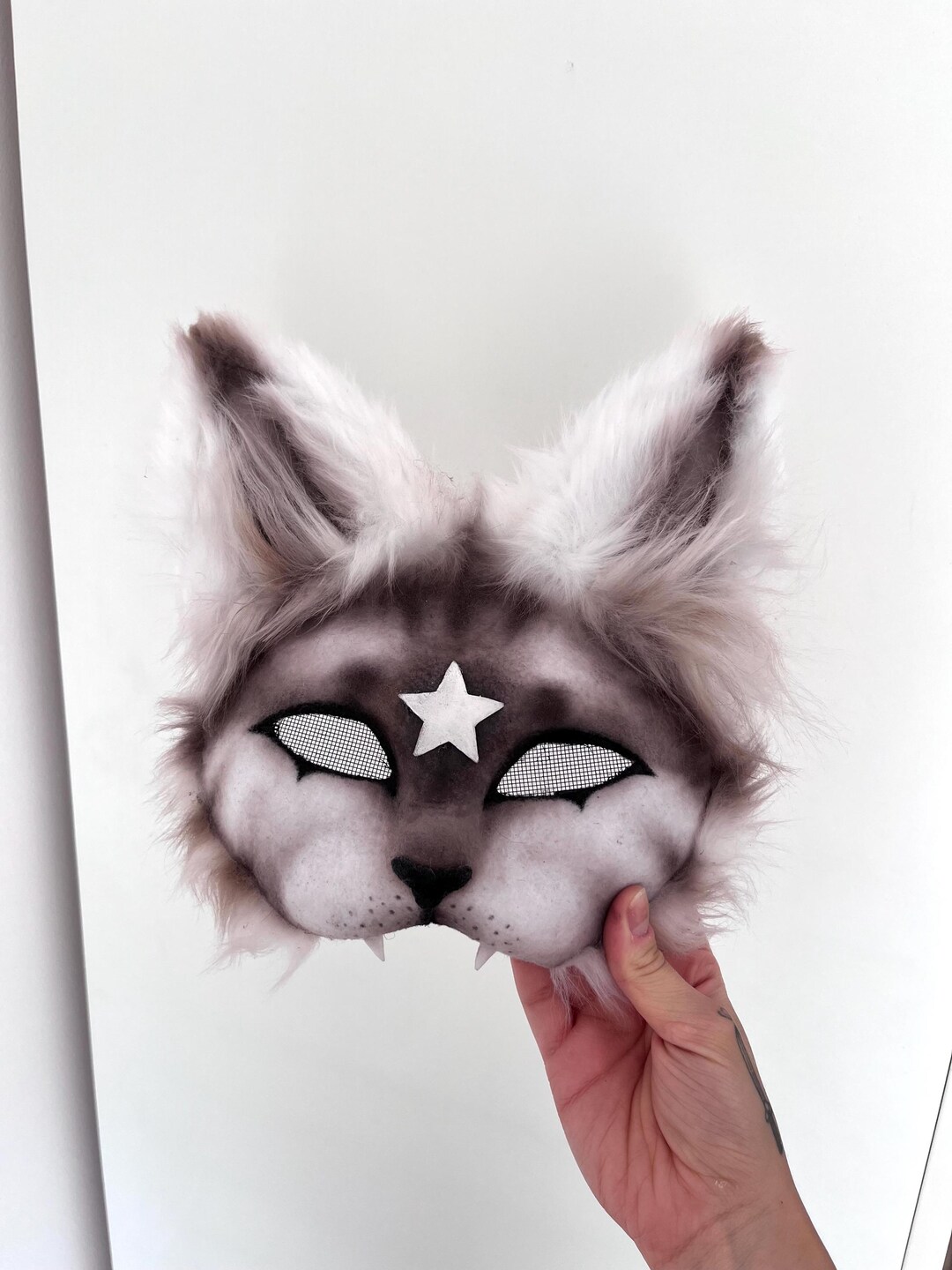 Realistic Therian Cat Mask With a Star– Mystical Handmade Animal Mask ...