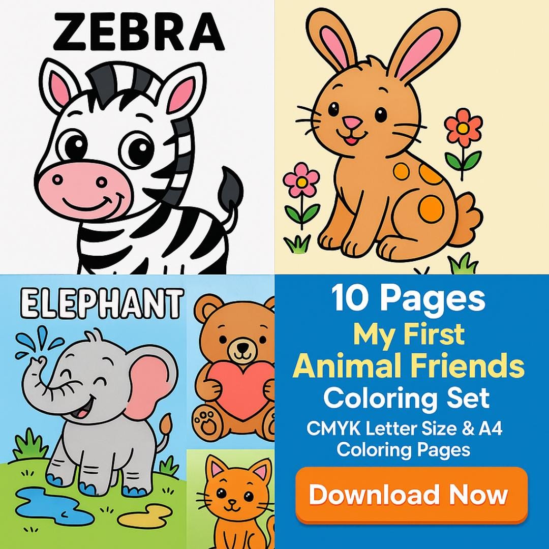 Animal Friends Coloring Pages for Kids | 10 Cute Animals | Preschool ...