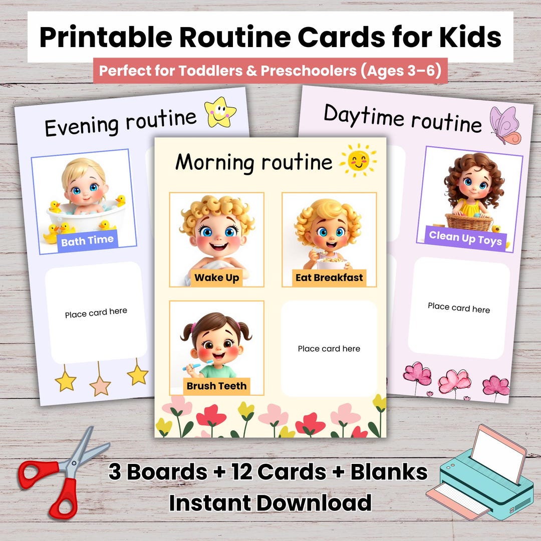 Kids Visual Routine Cards for Girls – Morning, Daytime & Evening ...