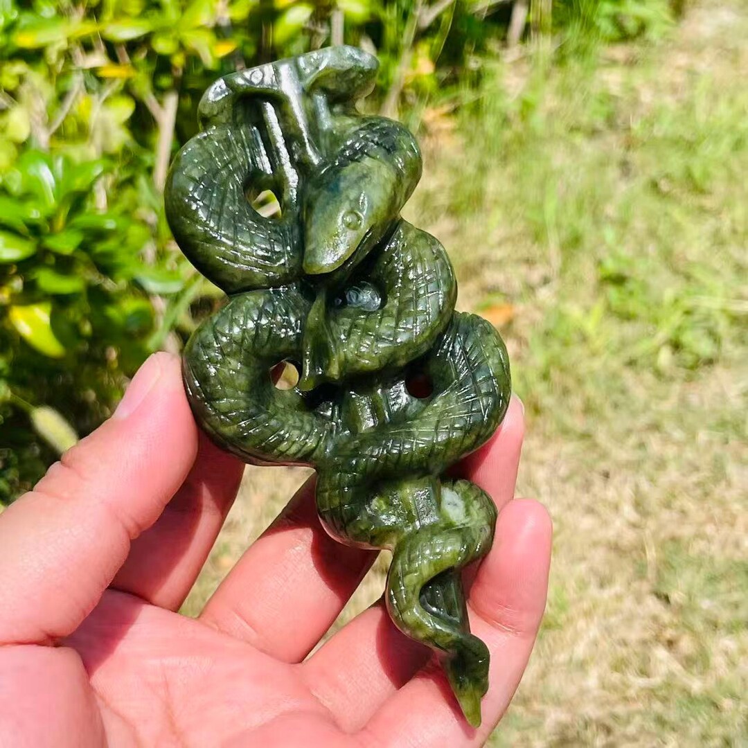 Hand Carved Green Jadeite Snake Scepter, Healing Crystal (4.7") - Etsy