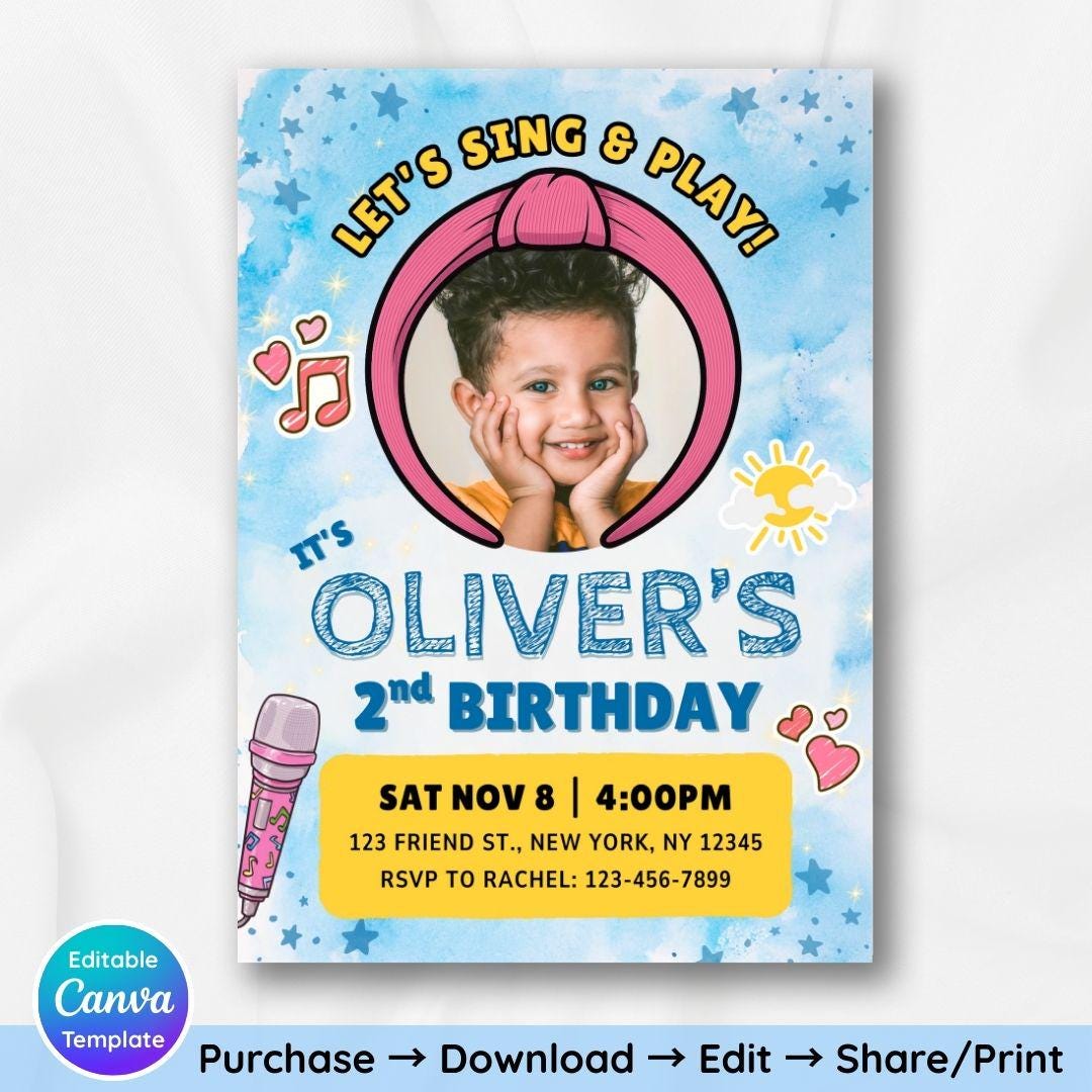 Editable Music Birthday Invitation for Boys | Toddler Sing Along Party ...