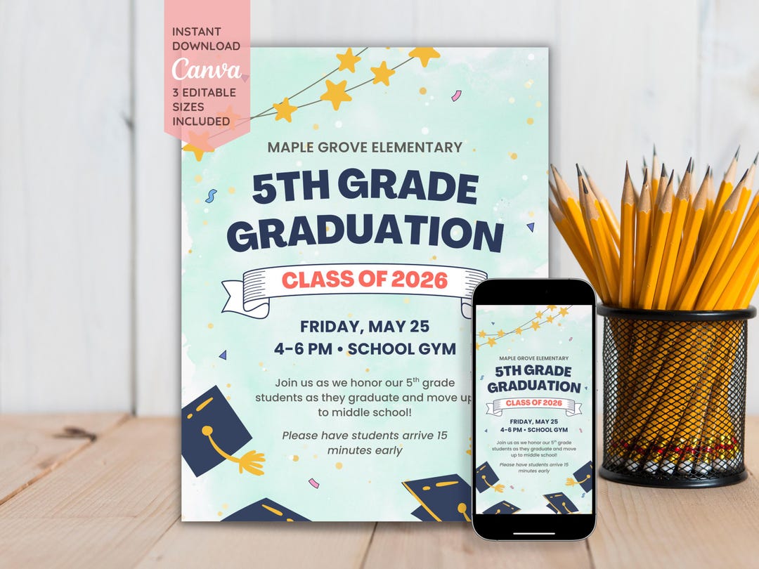 5th Grade Graduation Flyer | School Promotion Ceremony Announcement ...