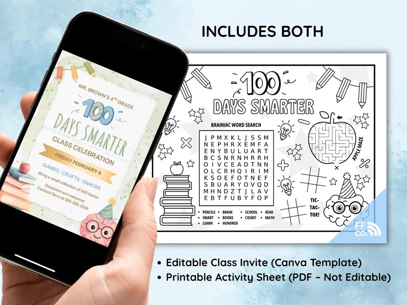 100th Day of School Classroom Flyer + Activity Sheet | Editable Canva ...