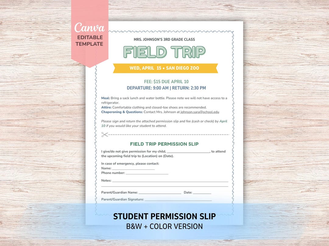 Field Trip Announcement & Permission Slip Printable | Editable Canva ...