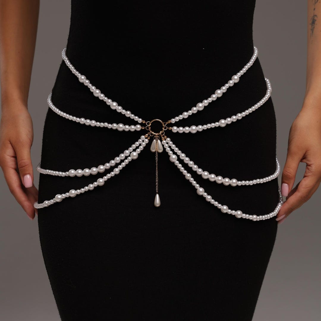 Spider Web Chain Belt, Web Style Waist Chain, Pearl Waist Chain, Luxury ...