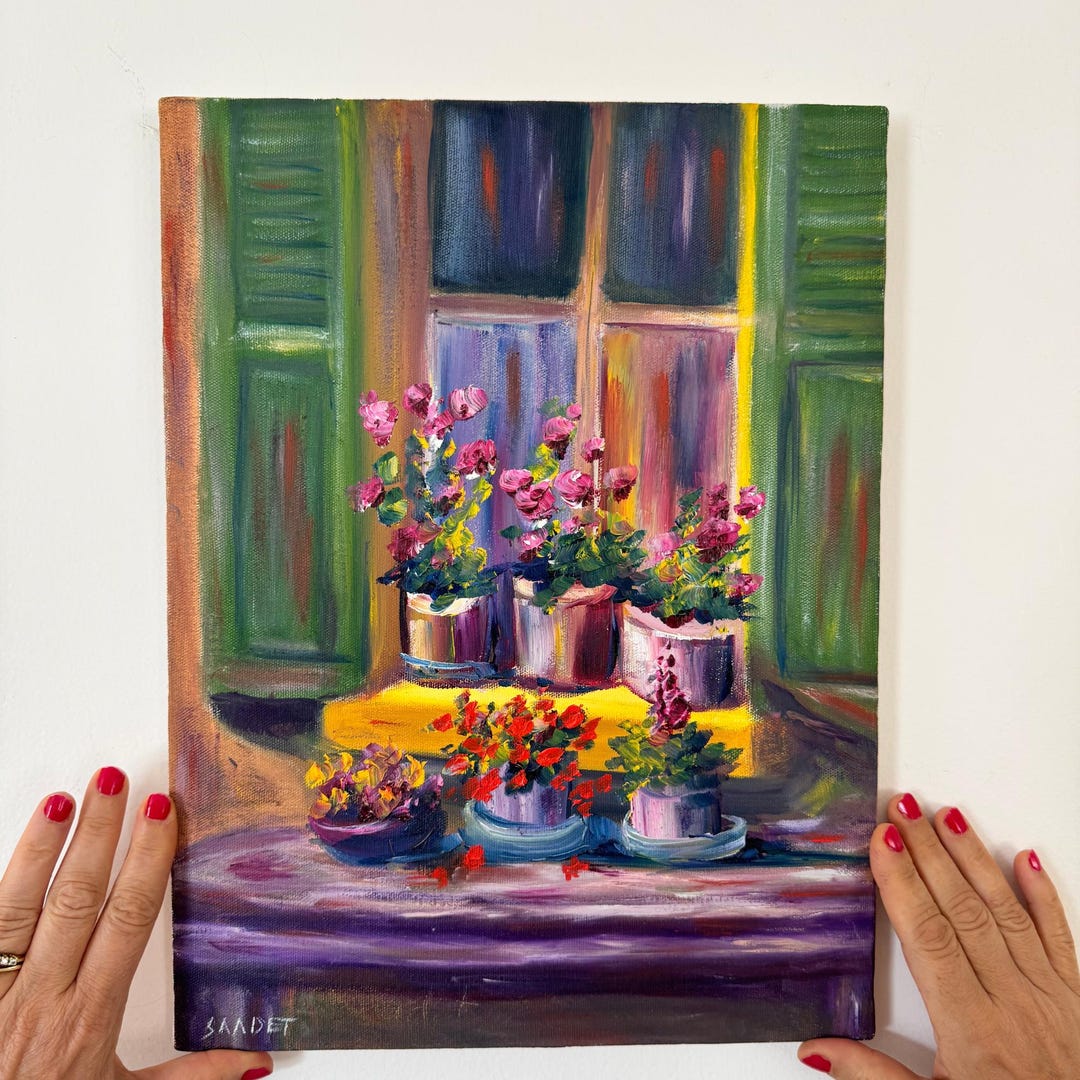 Impressionist Flower Pot Oil Painting – Cottage Window Still Life - Etsy
