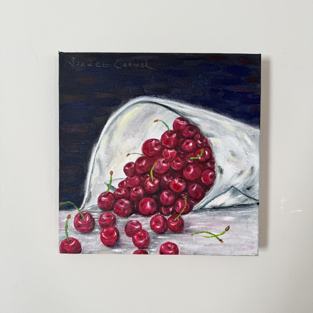 Handmade Cherry Still Life Oil Painting – Kitchen Fruit Decor - Etsy