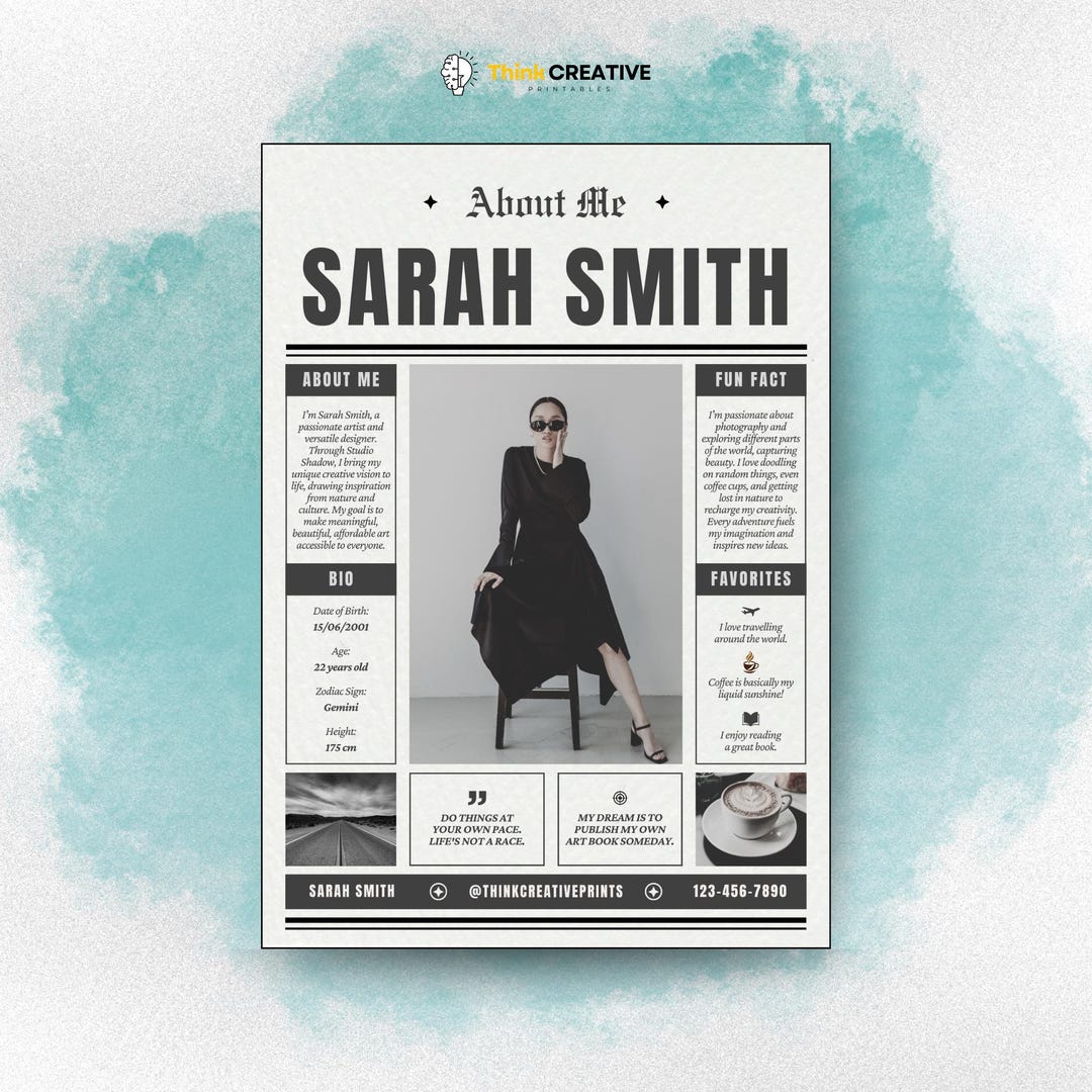 Personalized All About Me Newspaper Poster | Custom Vintage Self Story ...