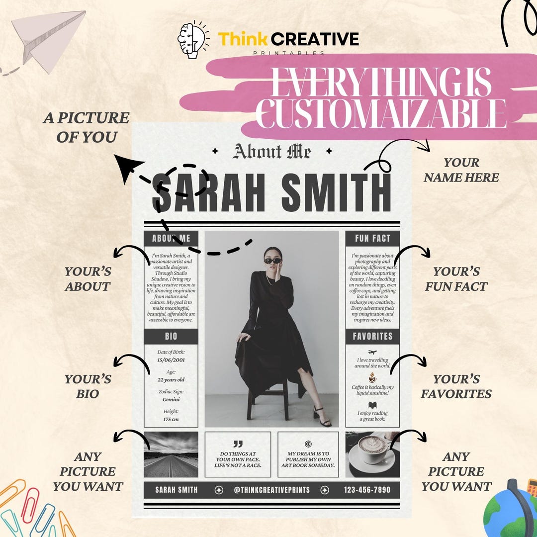 Editable All About Me Newspaper Template: Student Introduction Activity ...