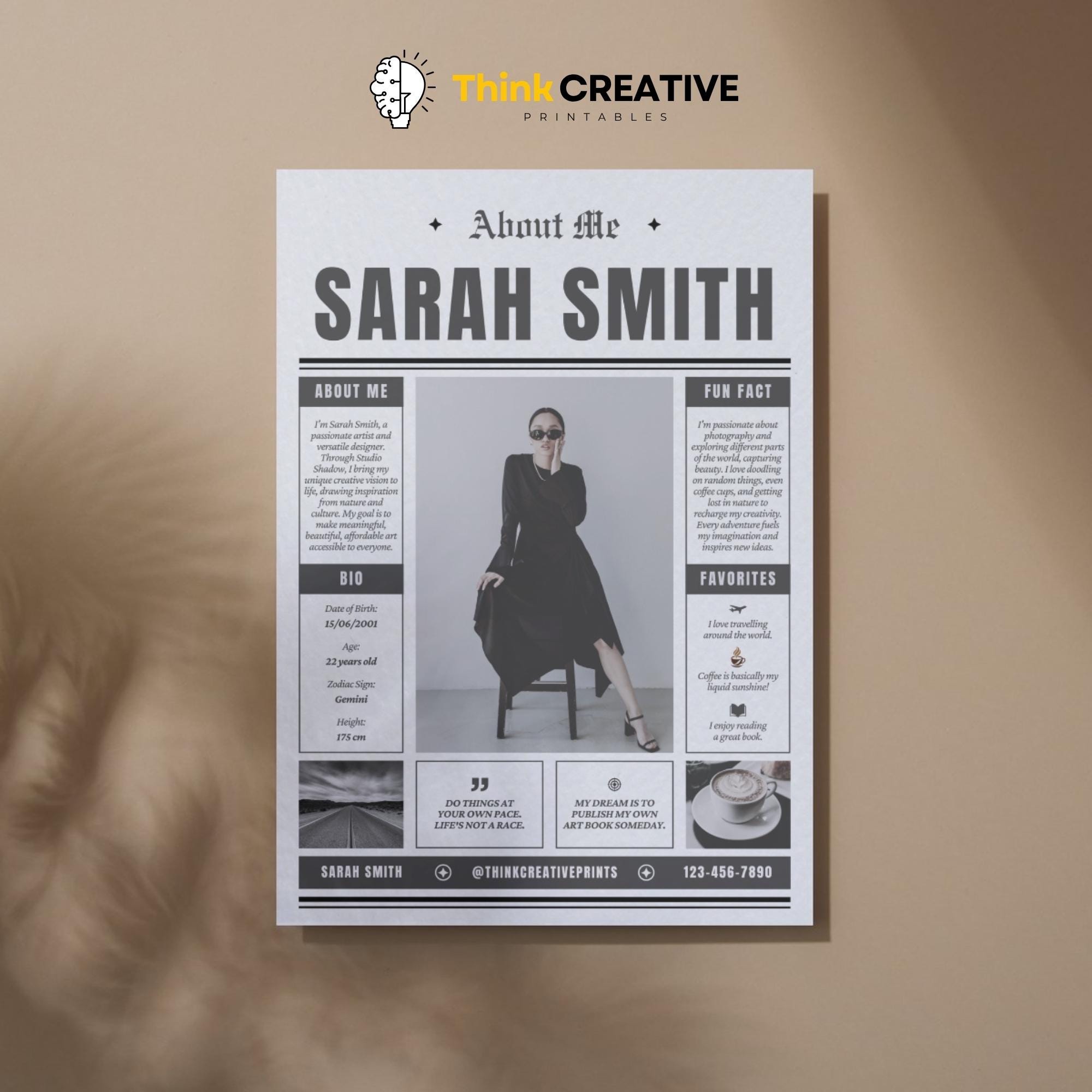 Editable All About Me Newspaper Template: Self Introduction Activity ...