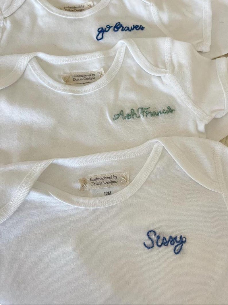 Hand Embroidered Baby Name Onesie, Custom Embroidered Baby Onesie ...