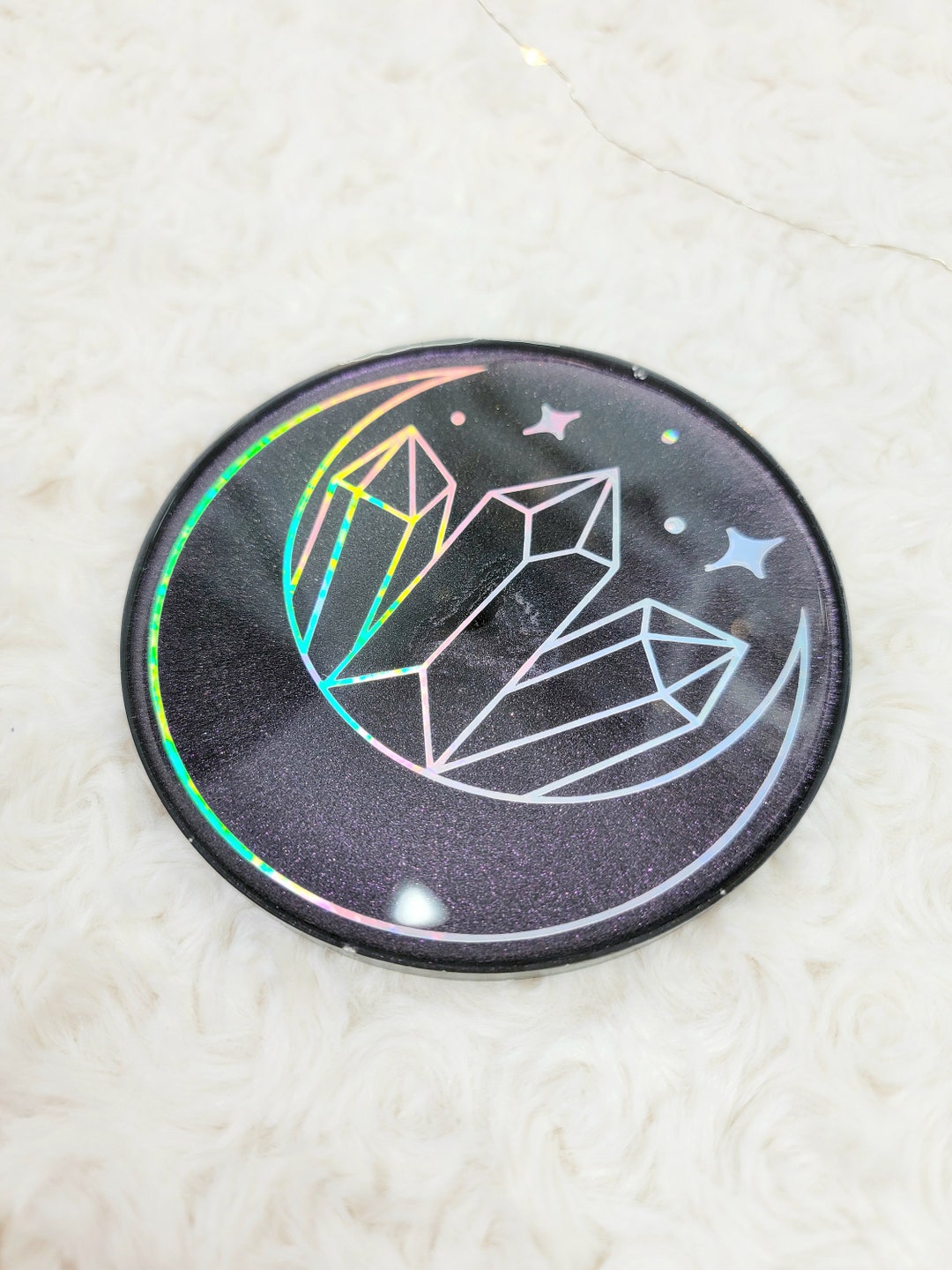 Holographic Crystal Moon Acrylic Circle Jewelry Tray + Home Decor ...
