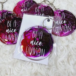 Be A Nice Human Swirl Keychain | Purple and Pink Swirled Keychain Tag ...