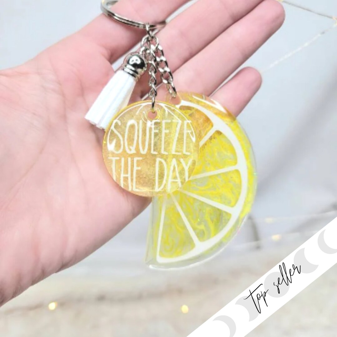 Squeeze the Day Lemon Themed Acrylic Keychain - Etsy
