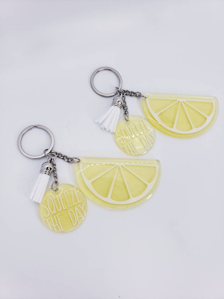 Squeeze The Day Lemon Themed Acrylic Keychain / Positivity On | Etsy