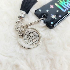 Holographic Zodiac Acrylic Keychain W/ Matching Charm and Tassel - Etsy