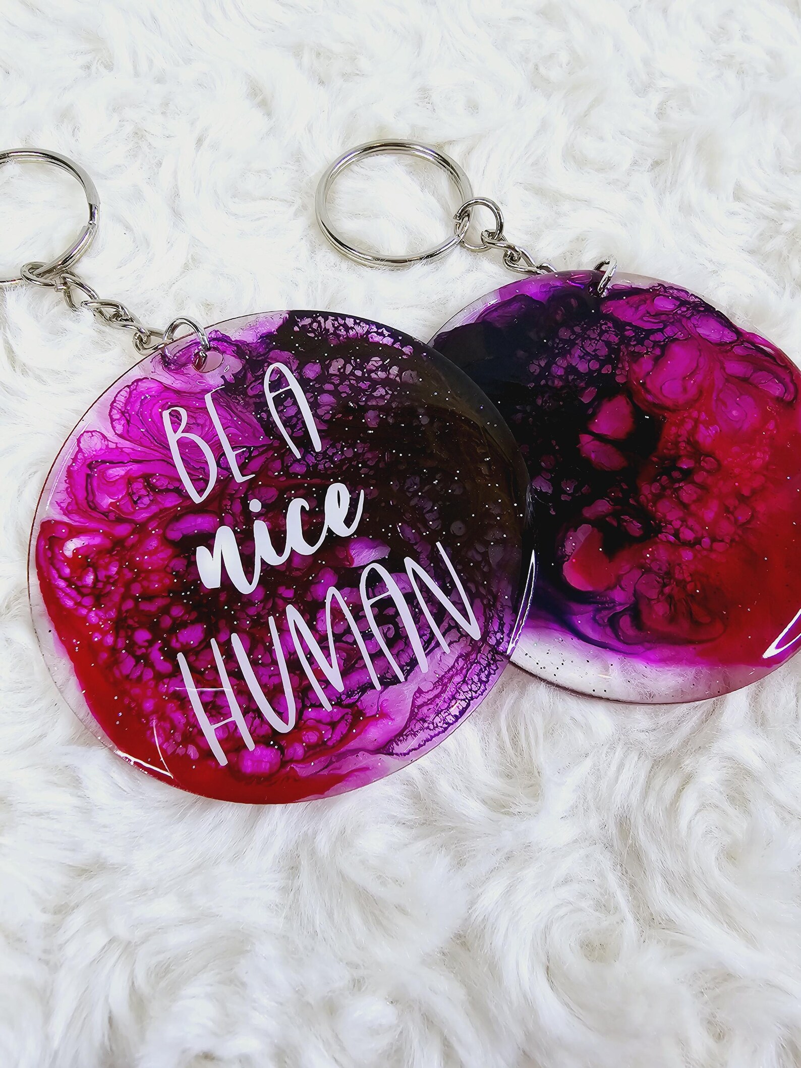 Be A Nice Human Swirl Keychain | Purple and Pink Swirled Keychain Tag ...