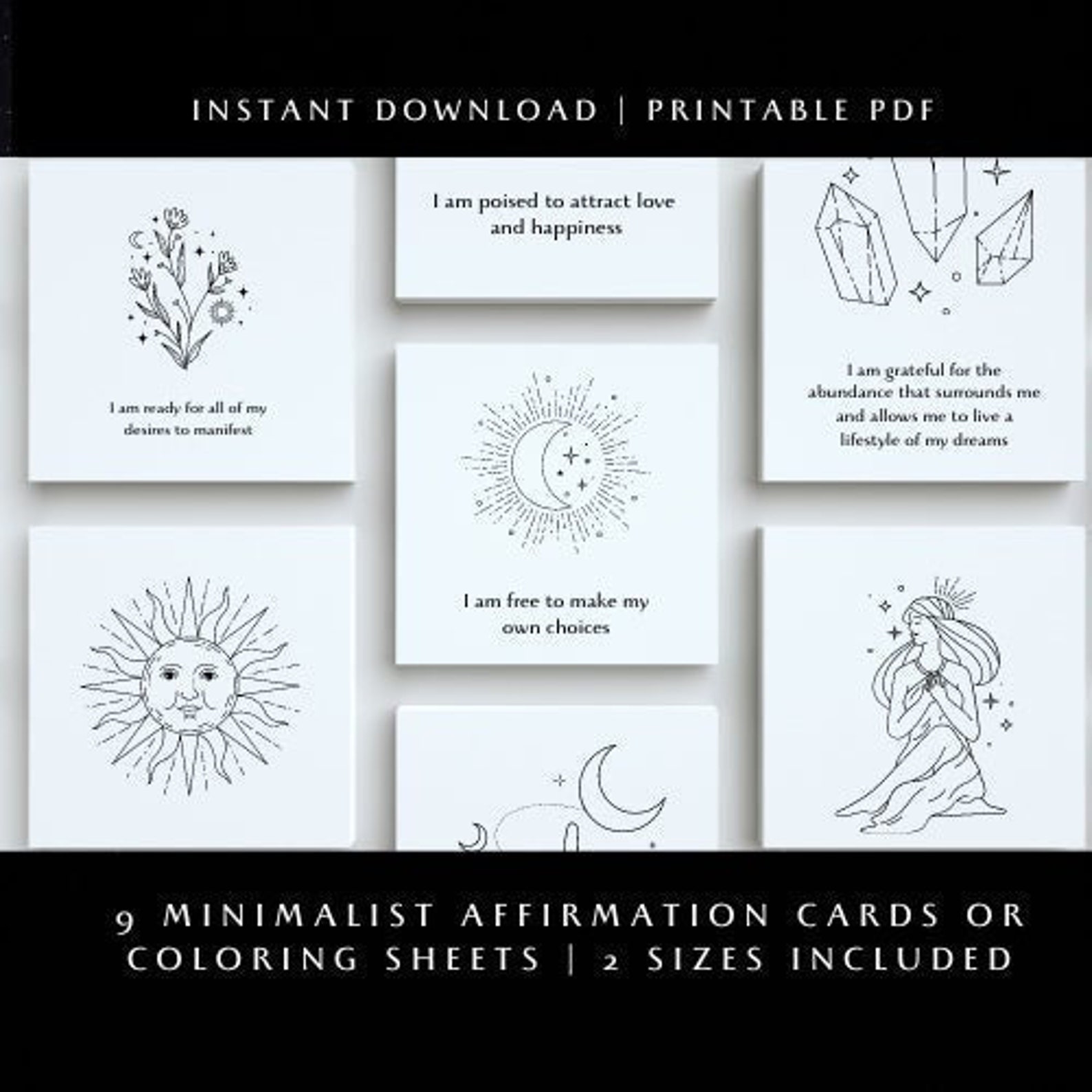 Minimalist Affirmation Card Set of 9 Instant Digital - Etsy
