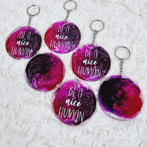 Be A Nice Human Swirl Keychain | Purple and Pink Swirled Keychain Tag ...