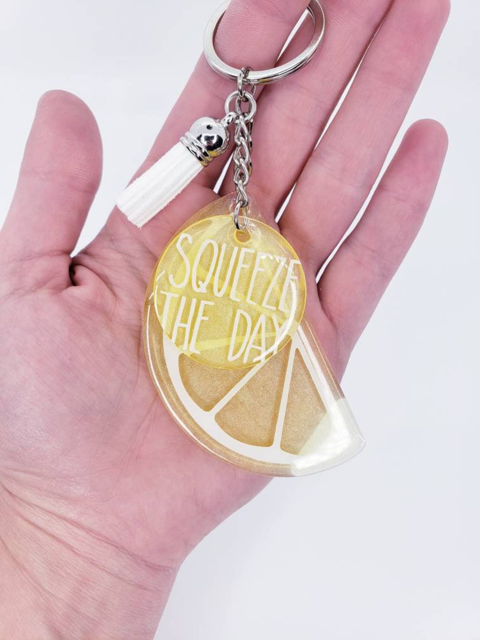Squeeze The Day Lemon Themed Acrylic Keychain / Positivity On | Etsy