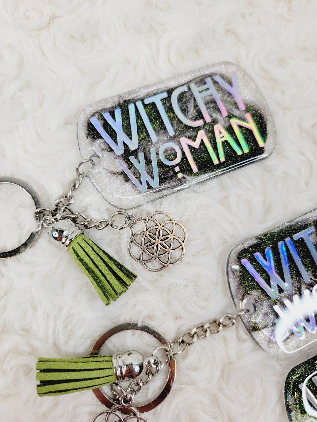 Witchy Woman Holographic Shimmer Keychain With Tassel and - Etsy
