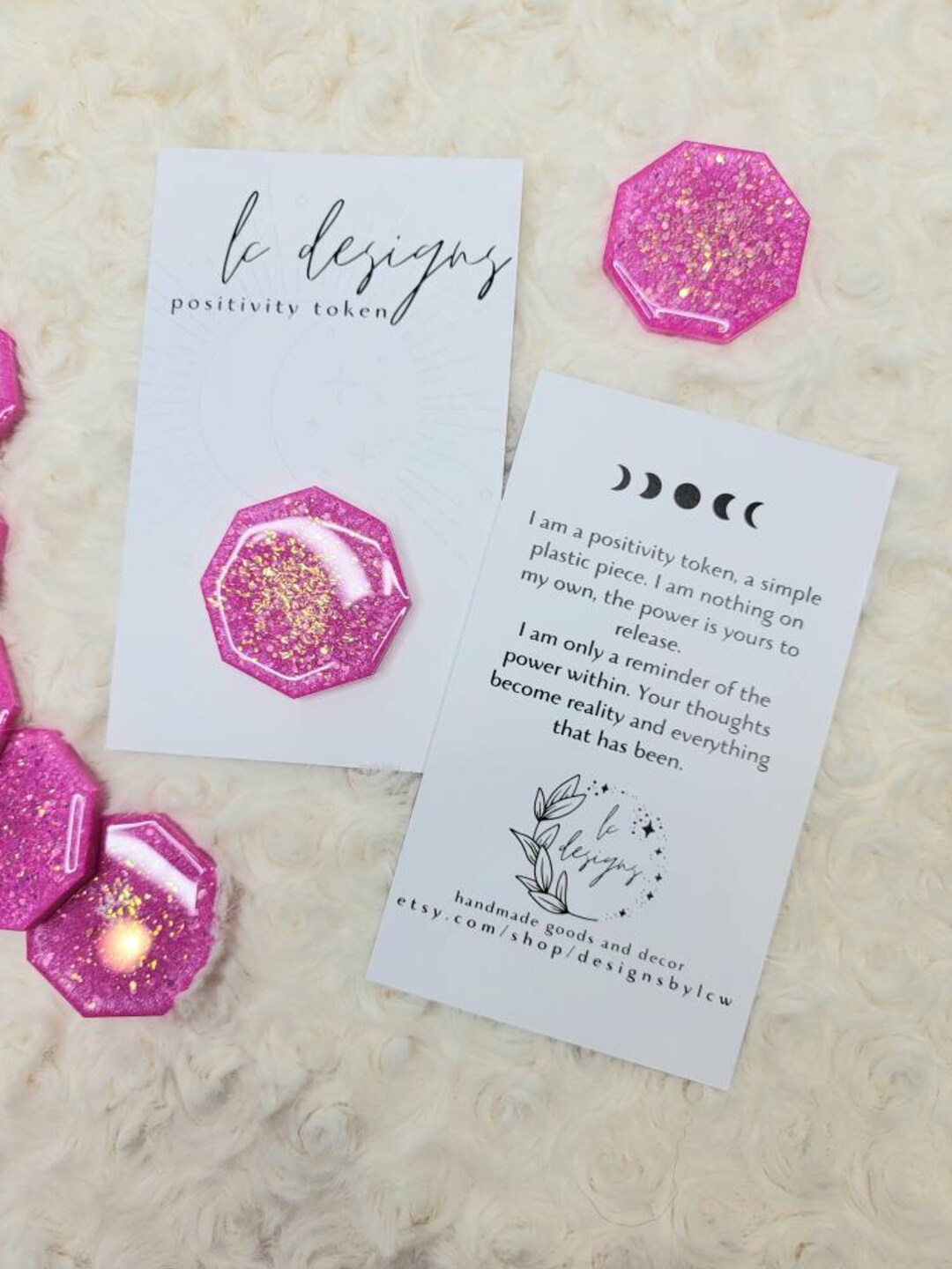 Pink Glittered Positivity Token Trinket + Worry Stone - Etsy