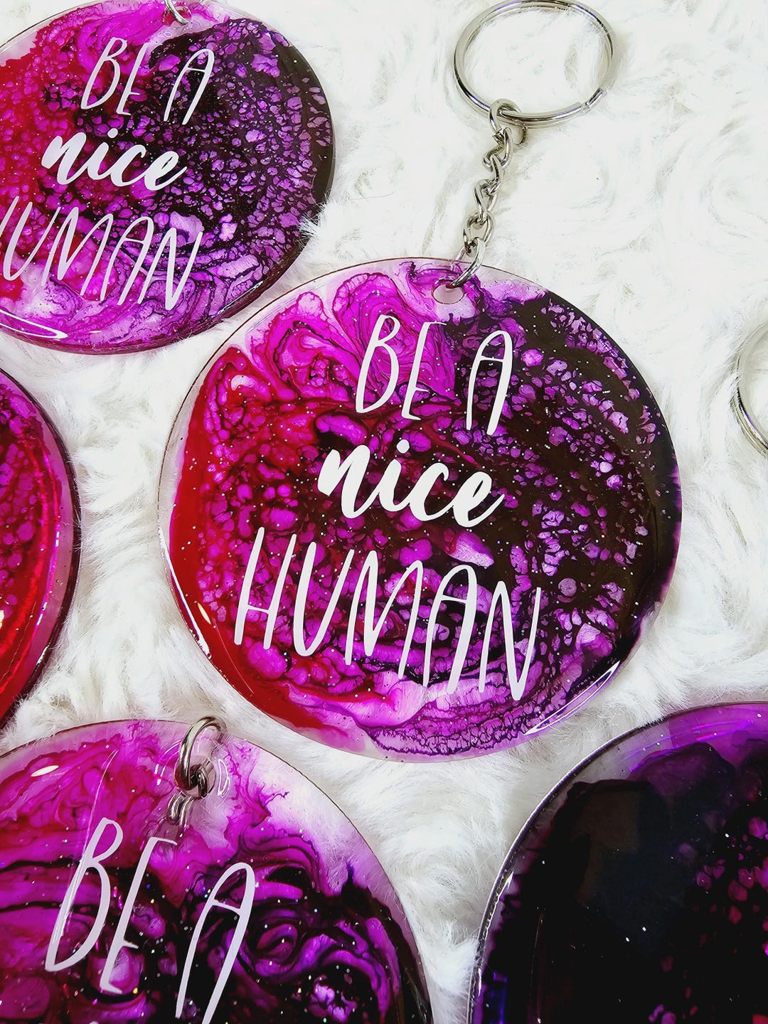 Be A Nice Human Swirl Keychain | Purple and Pink Swirled Keychain Tag ...
