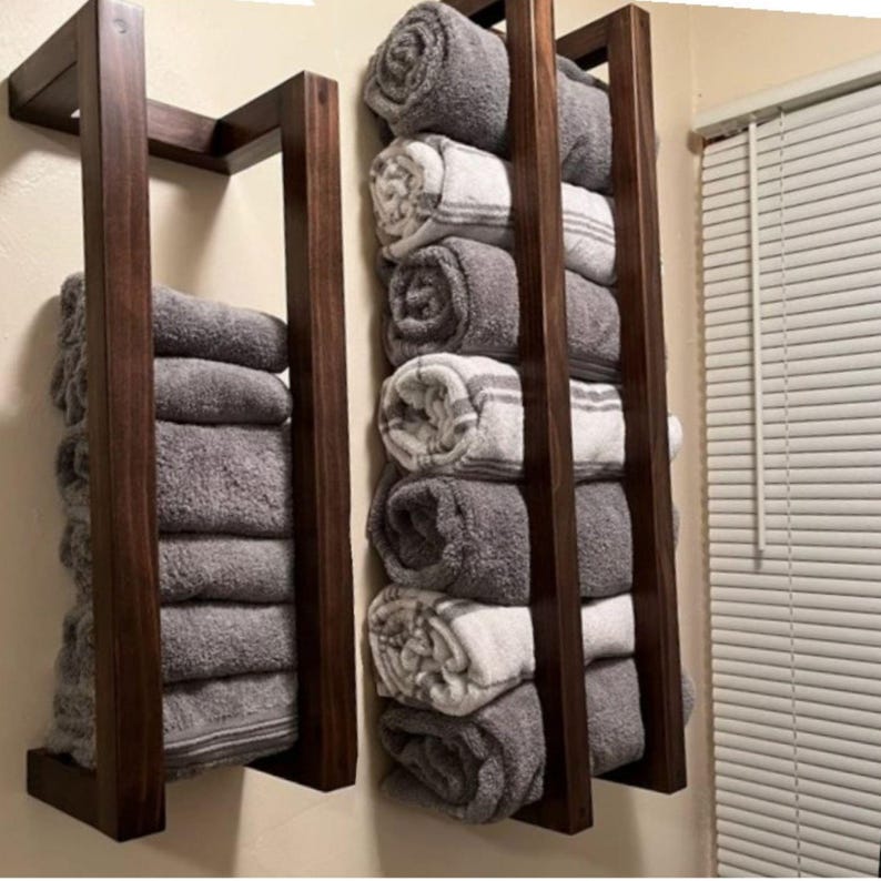 Rustic Wood Wall Towel Rack: Handmade Farmhouse Bathroom Storage - Etsy