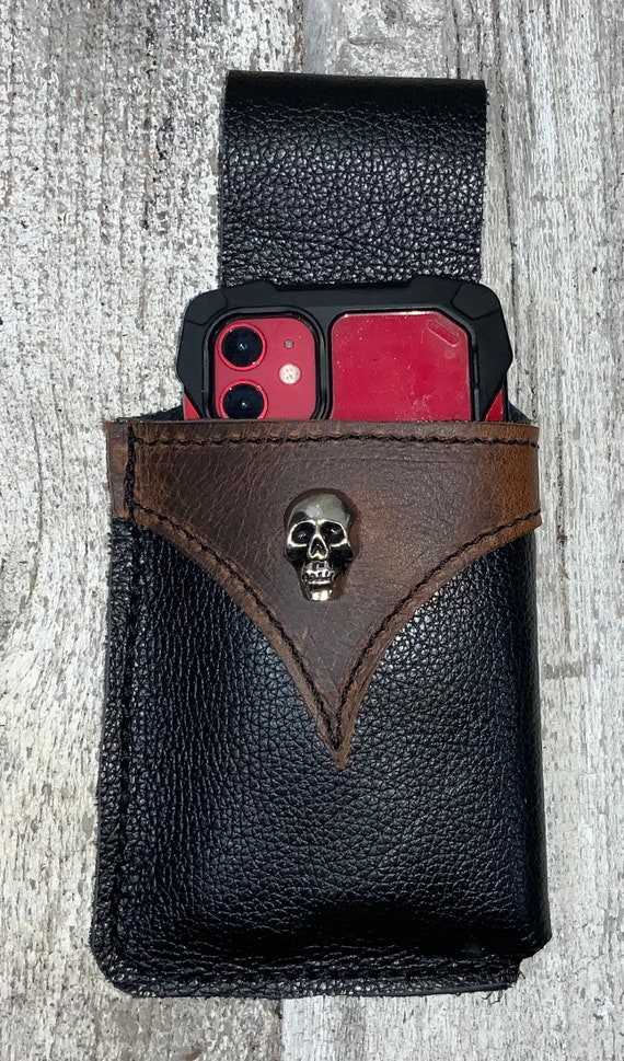 Leather Cell Phone Bucket Pirate Skull Case Holder Pouch - Etsy