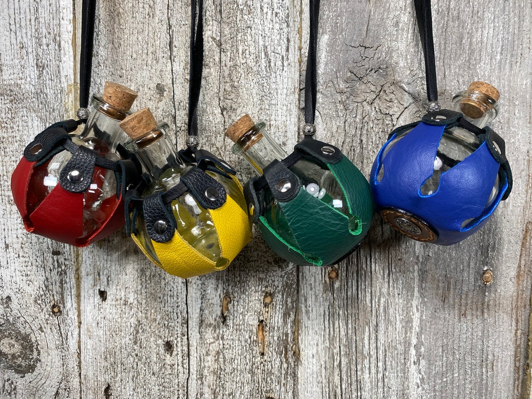 Round Potion Bottle Colors With Glass and Leather Cording - Etsy