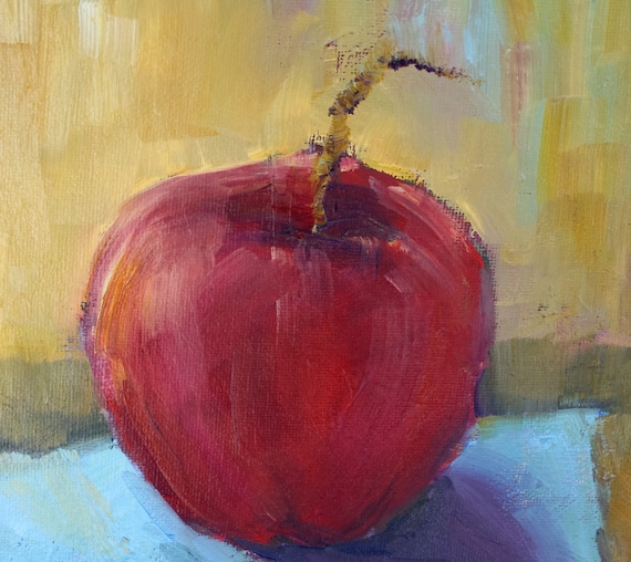 Painting Miniature Red Apple Still Life Original Oil Art Food Wall ...