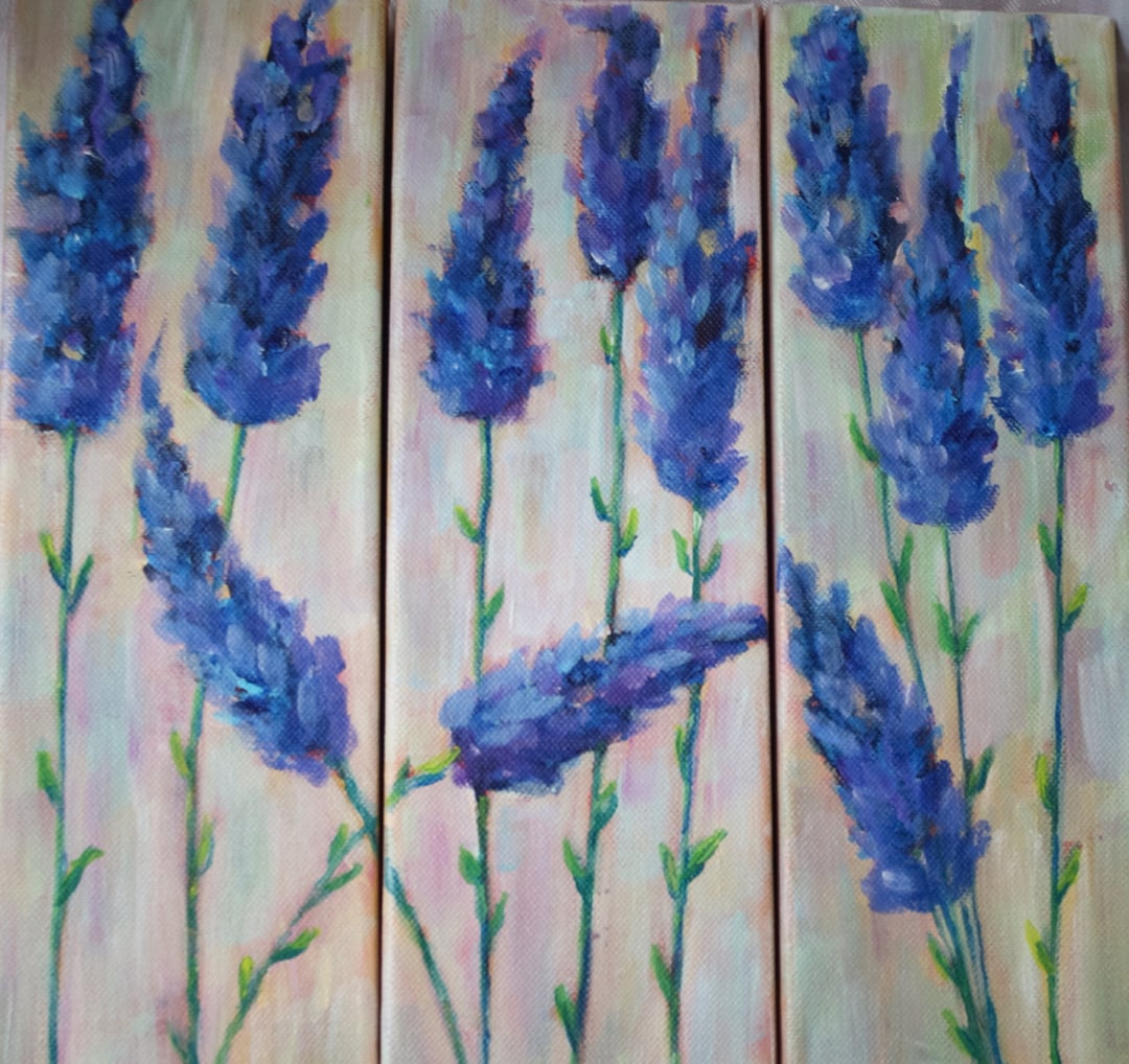 Original Painting Flowers - Lavender Floral - Tryptic Flower - Garden ...