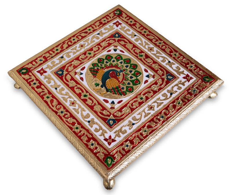 Hand Painted Meenakari Wooden Chowki: Pooja Bajot, Diwali Decor - Etsy