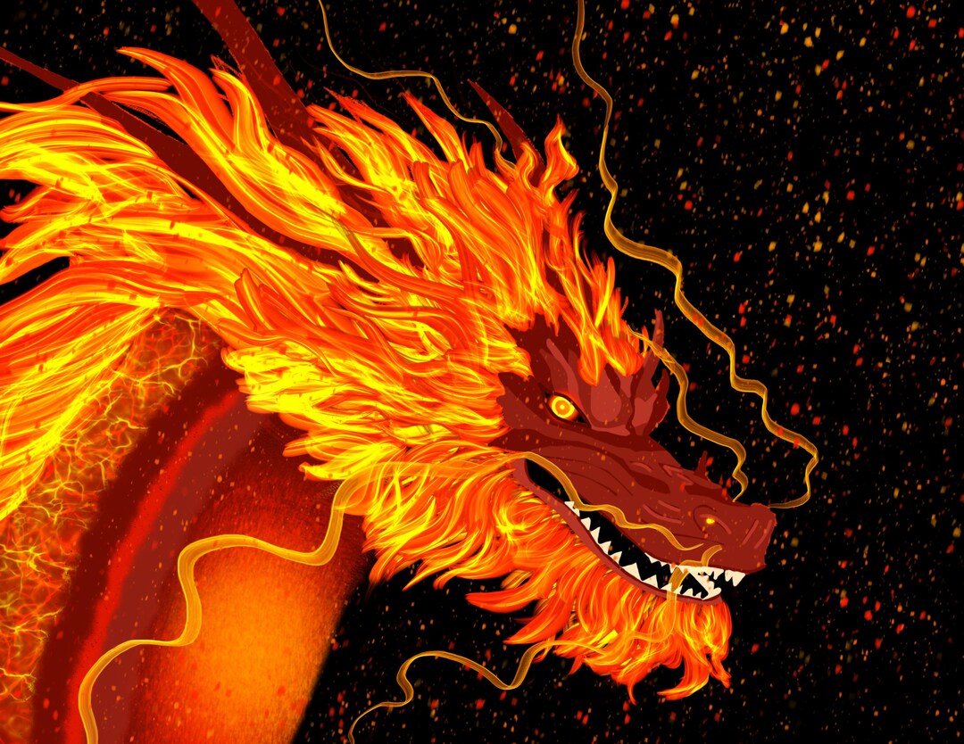 Hand Drawn Fire Dragon - Etsy