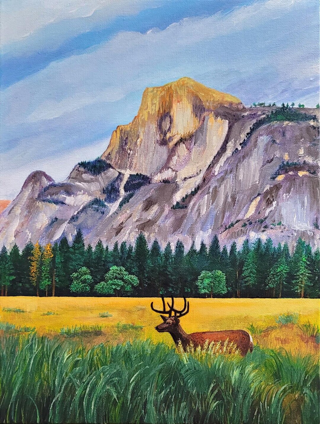 ORIGINAL Yosemite Half Dome Acrylic National Park Painting 12x9 in ...