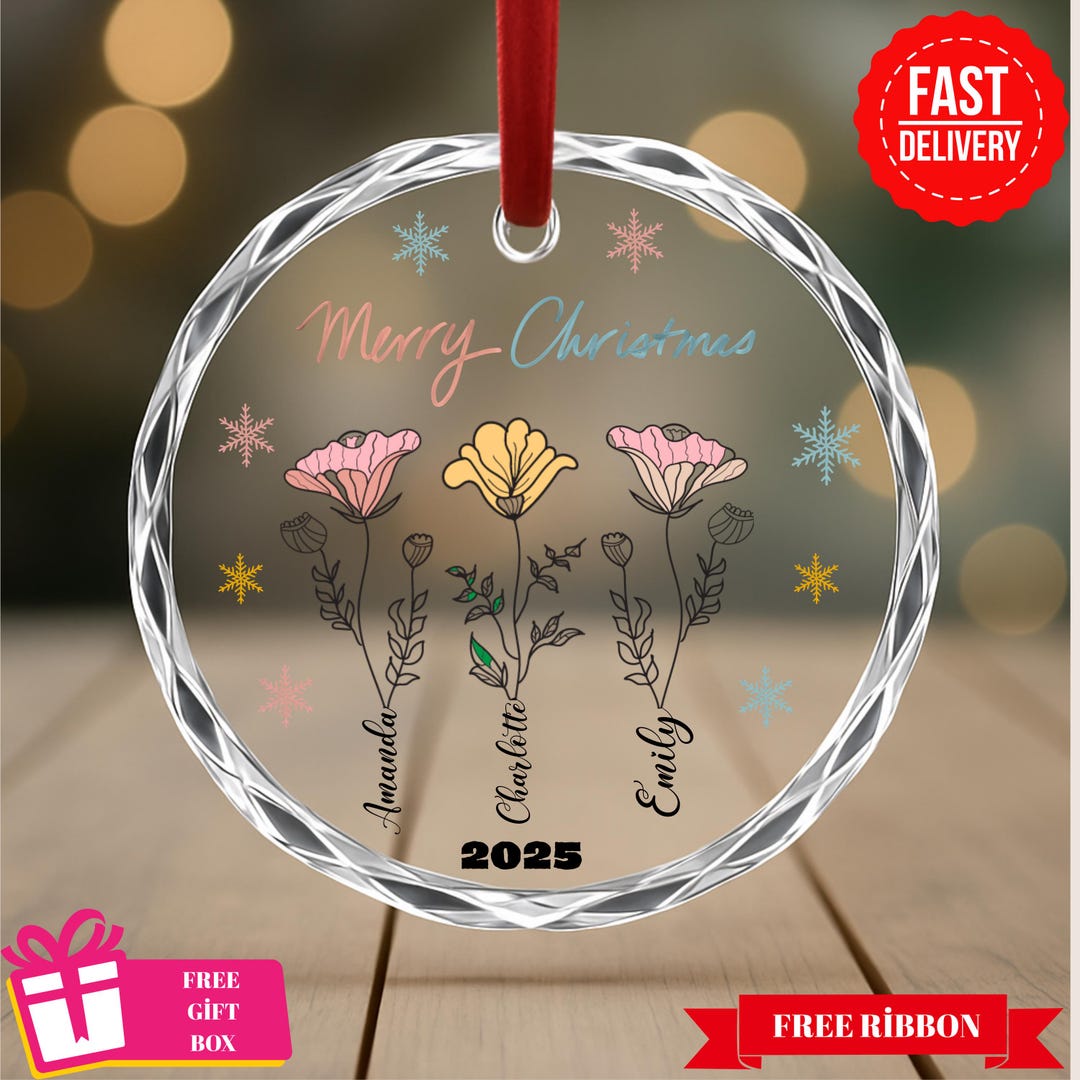 Personalized Names on Flower Stems – Merry Christmas Date Keepsake ...