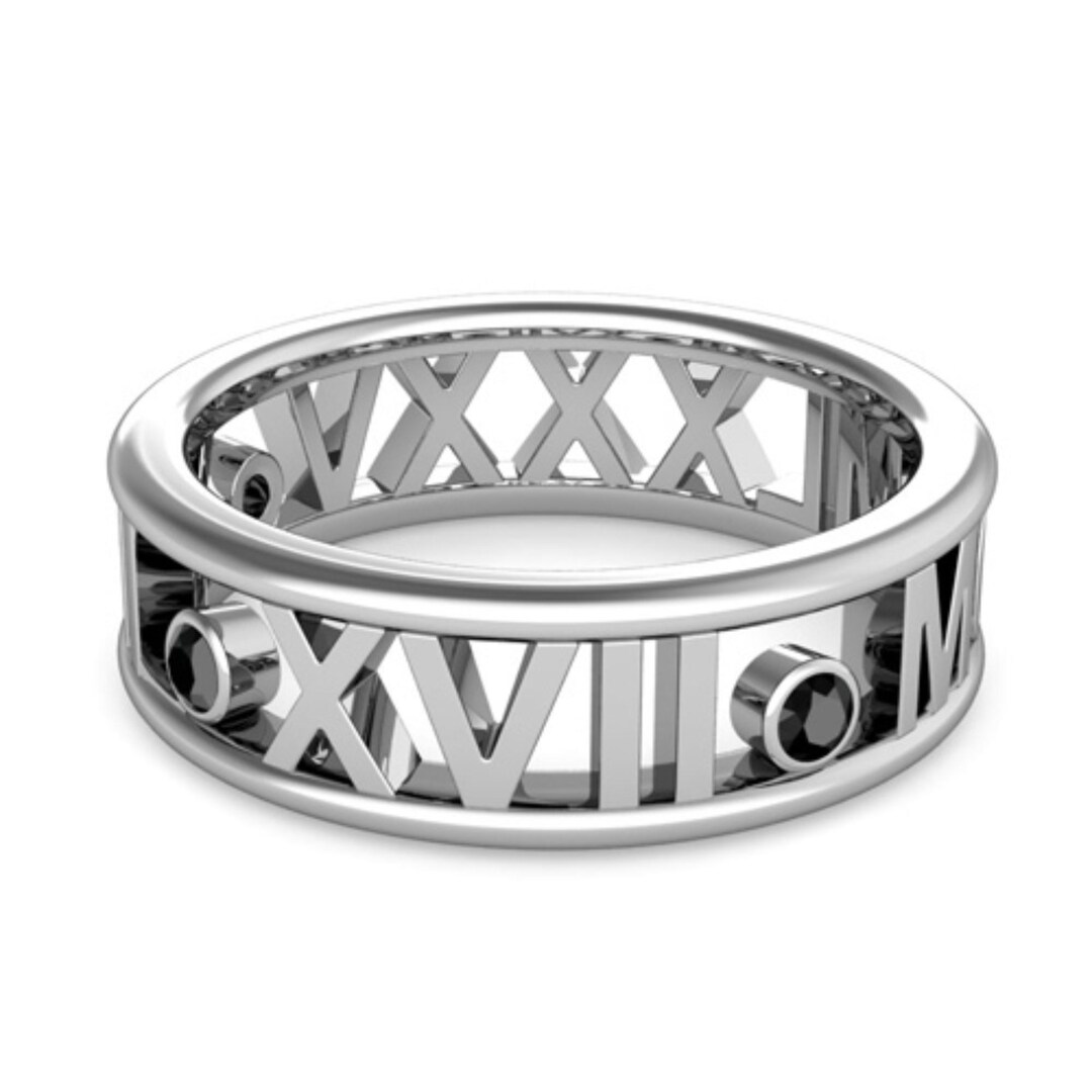 Black Diamond Personalized Date Wedding Anniversary Ring Custom Number ...