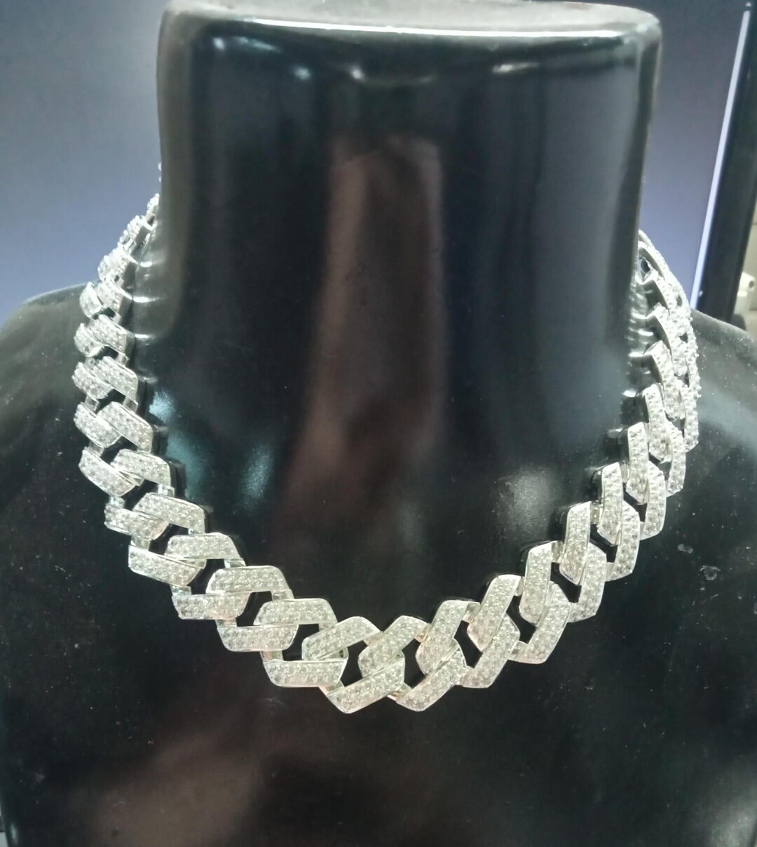 Iced Out Moissanite Cuban Link Chain: 14K White Gold Plated - Etsy