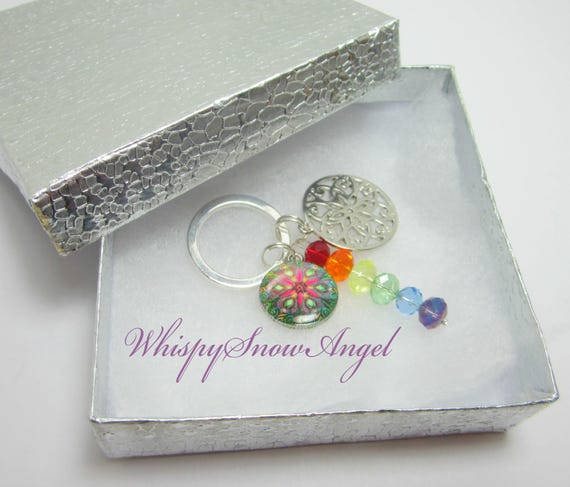 Items similar to Mandala Charm Keychain Geometric Pattern Key Ring ...