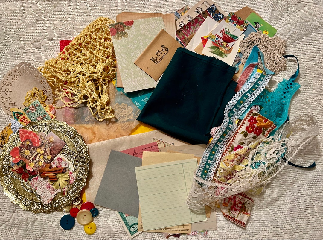 Fabric & Paper Ephemera Craft Kit 90 Pieces Lace Ribbon Fabric Paper ...