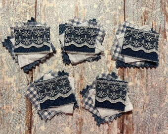 Set of 20 Handmade Fabric Clusters Snippets Mixed Colors Lace Ribbon ...