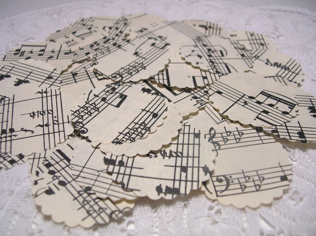100 Vintage Music Notes Scalloped Circles Punches Die Cuts 1.5" Paper ...