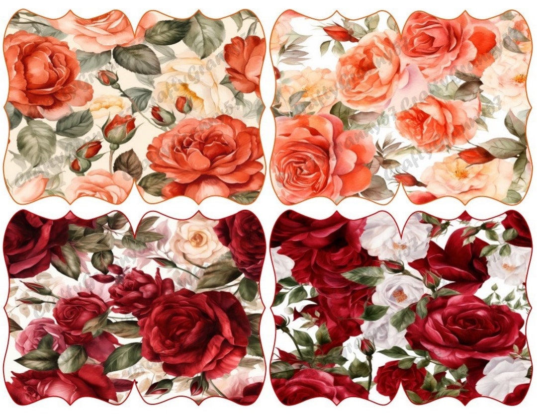 Set of 8 Roses Mini Journal Folders, Digital Download, Red Roses Orange ...