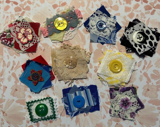 10 Handmade Fabric Lace Clusters Snippets Various Colors Buttons ...