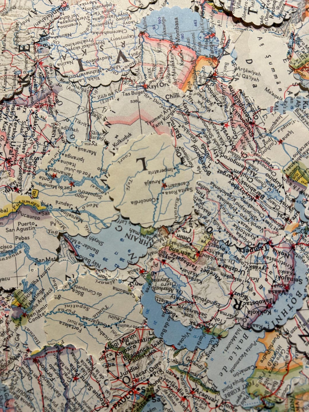 100 Vintage Map Scalloped Paper Punches Die Cuts 1.5 Decoupagecollage ...