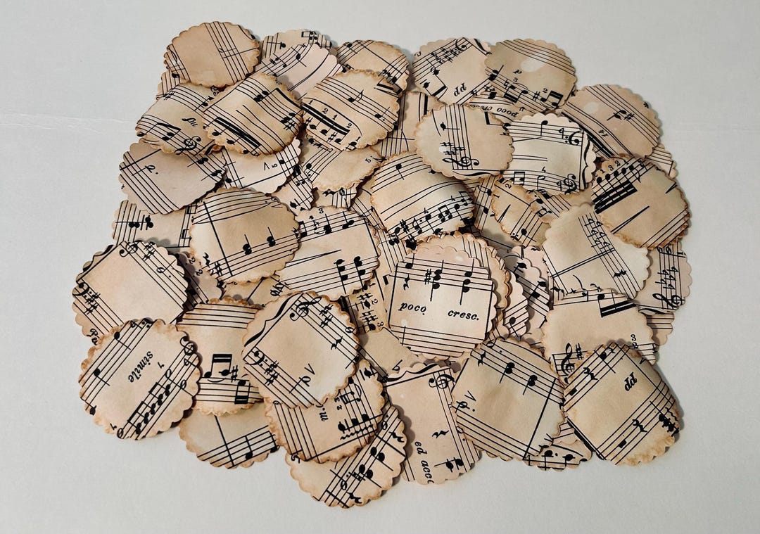 100 Vintage 1.5" Tea-stained Music Notes Scalloped Circles Punches Die ...