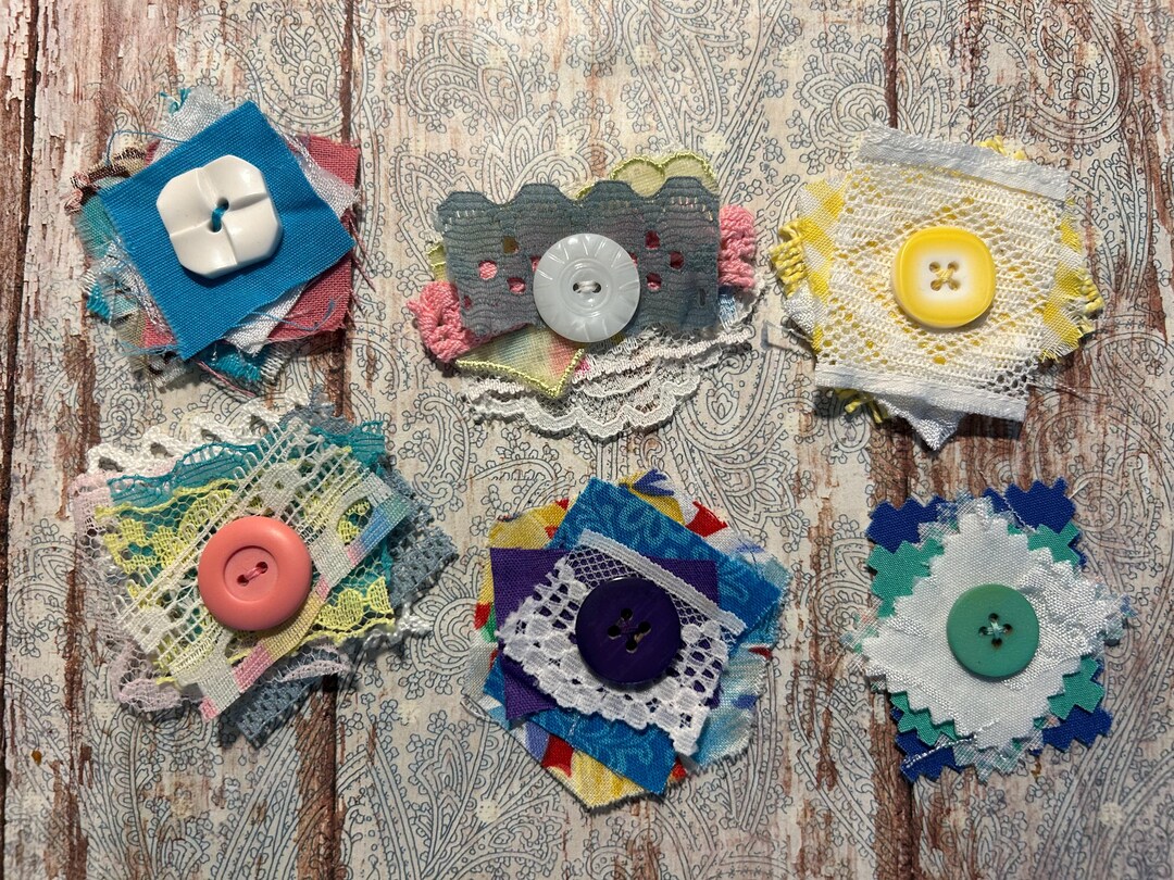 Set of 6 Fabric Lace Ribbon Clusters Snippets Embellishments: Spring ...