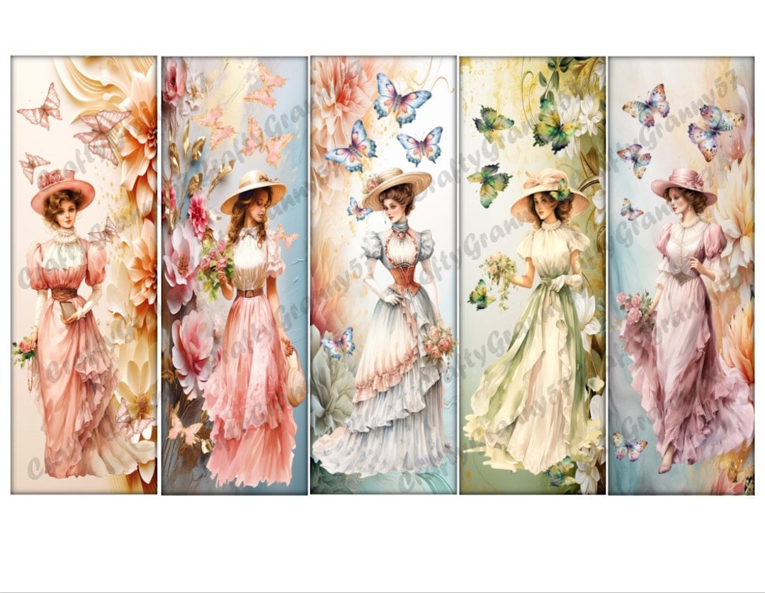 Romantic Victorian Ladies Bookmarks, 5 Bookmarks, Instant Digital ...